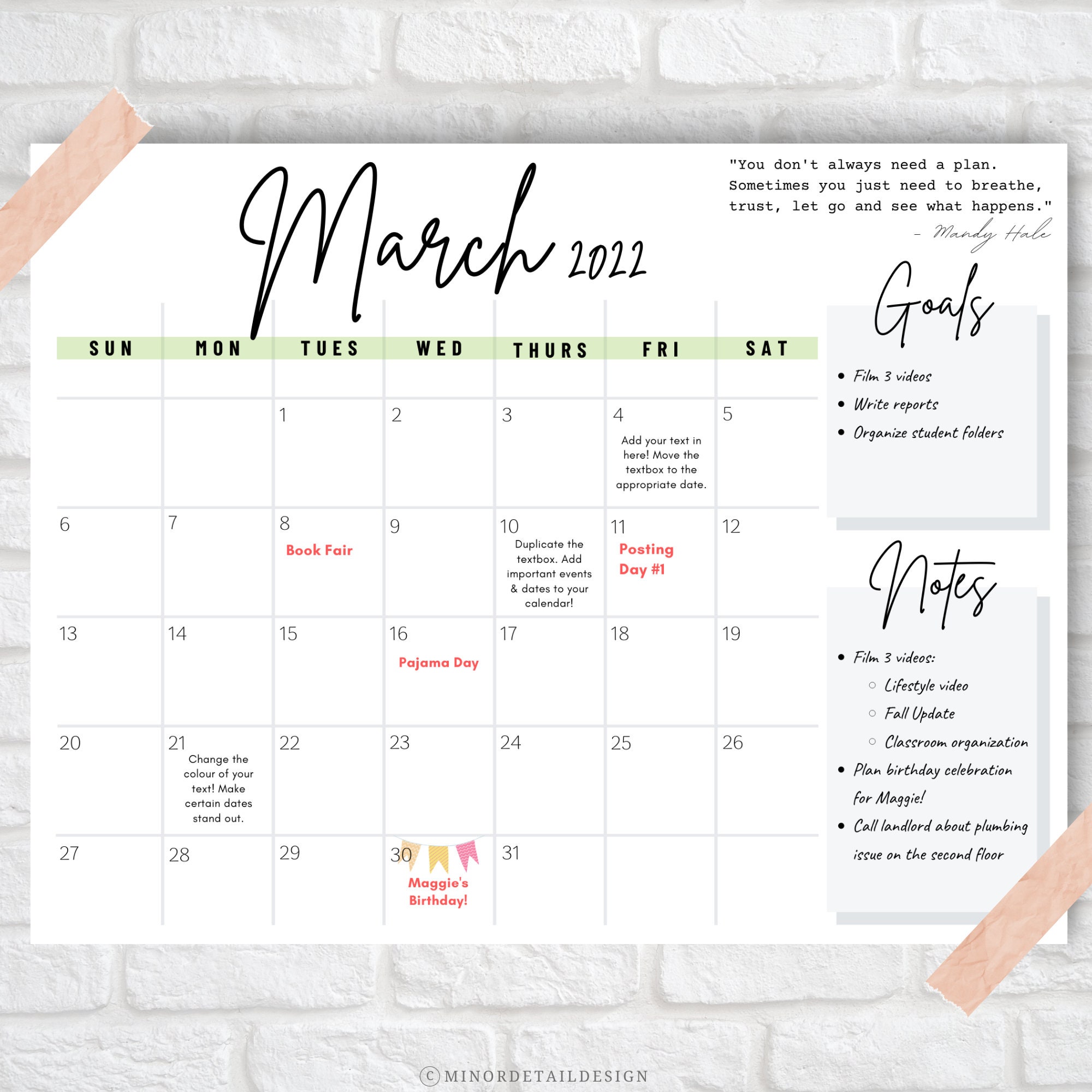 12 Month Calendar Printable Full Year Calendar Printable | Etsy