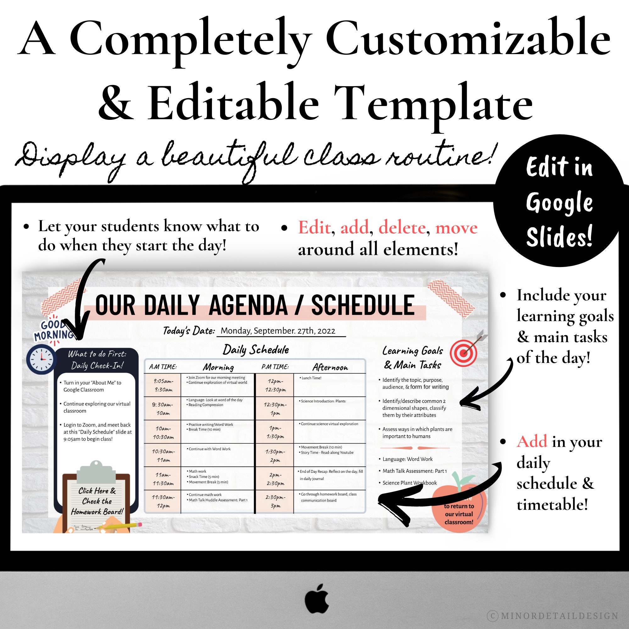 Google Slides Daily Agenda, Digital Class Schedule, Virtual Schedule ...