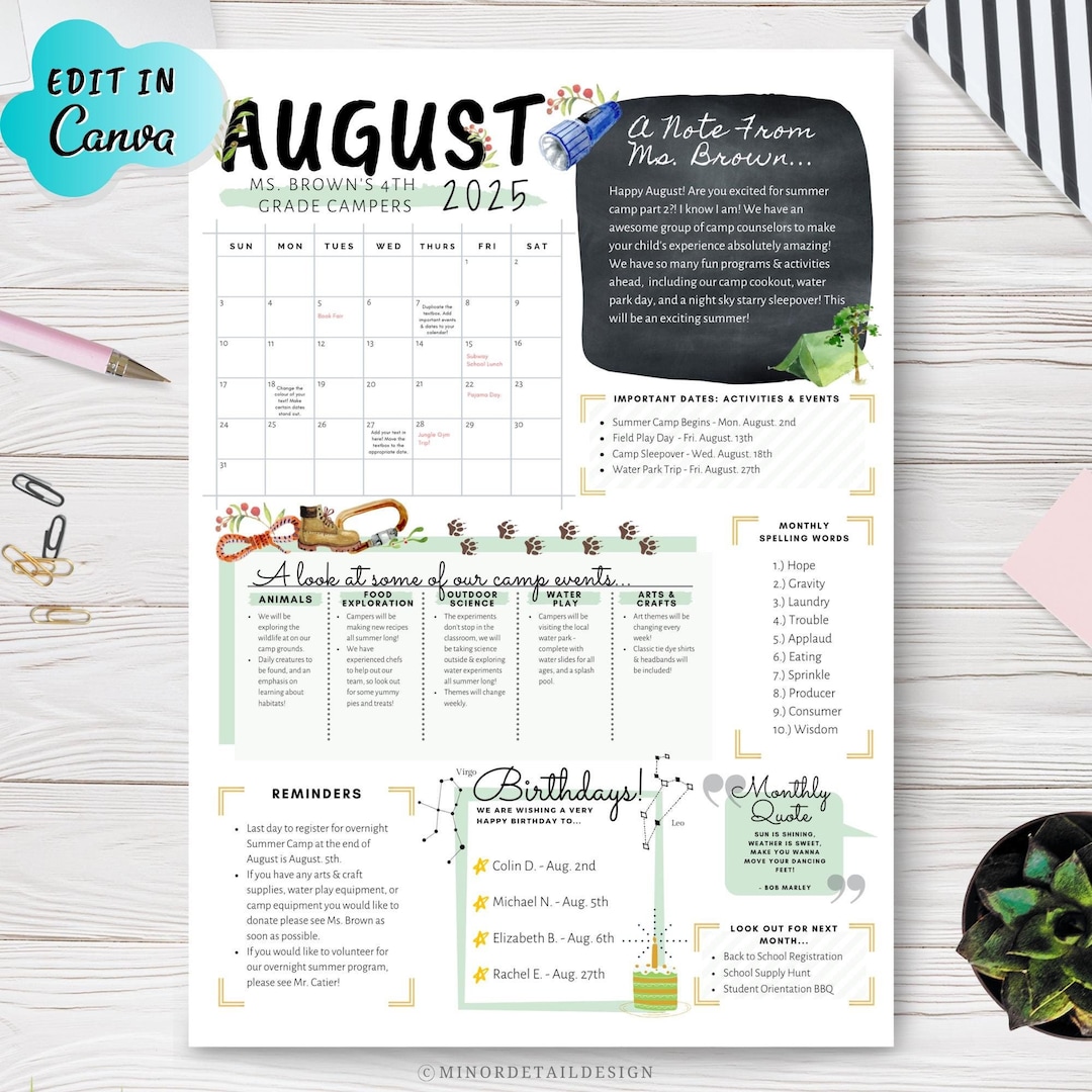 August Newsletter, Camp Newsletter, Summer Newsletter, Summer School ...