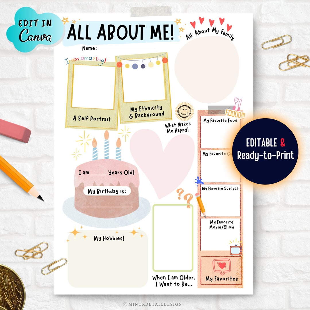 Back to School All About Me EDITABLE Student About Meall - Etsy