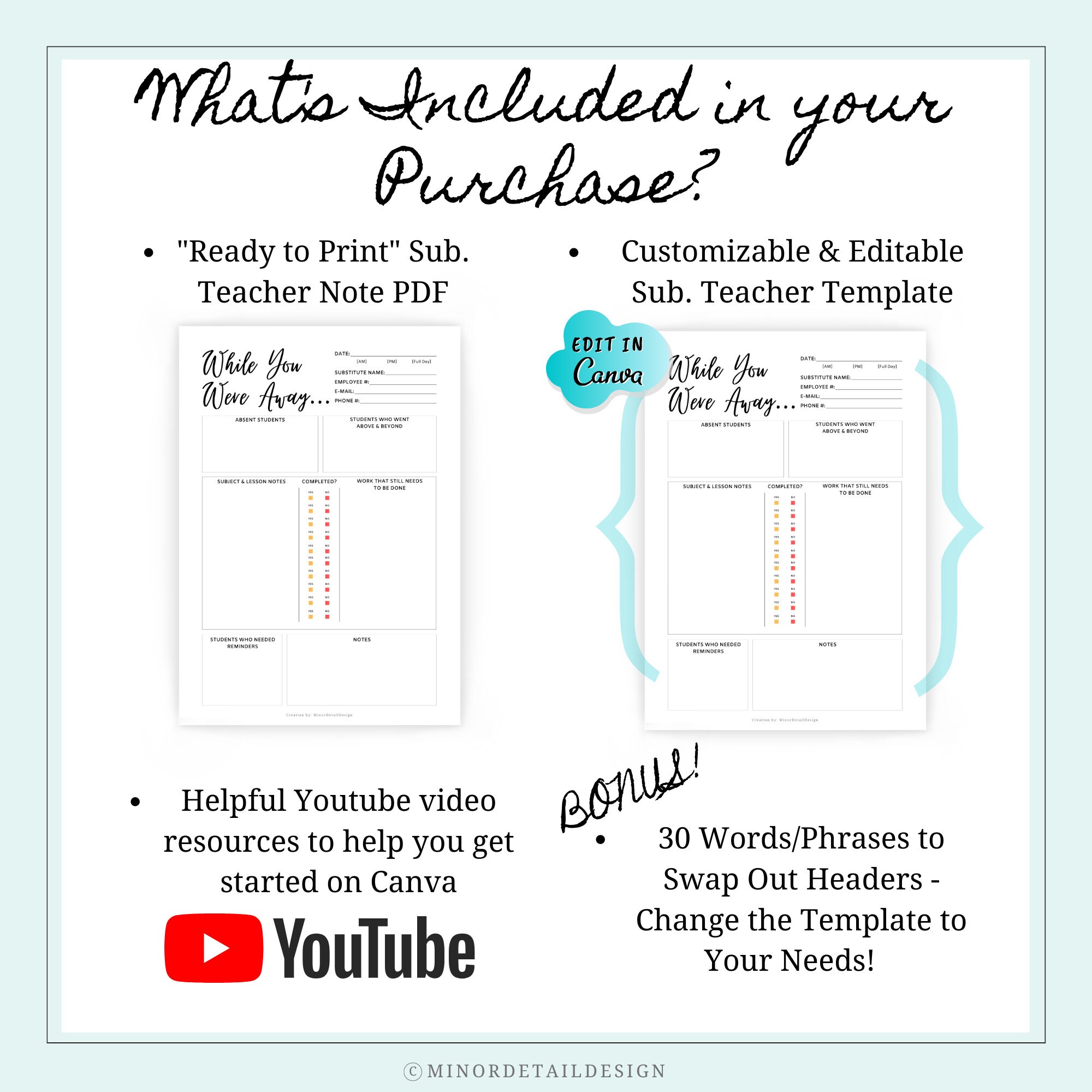 Personalized Substitute Teacher Note, Substitute Teacher, Classroom ...