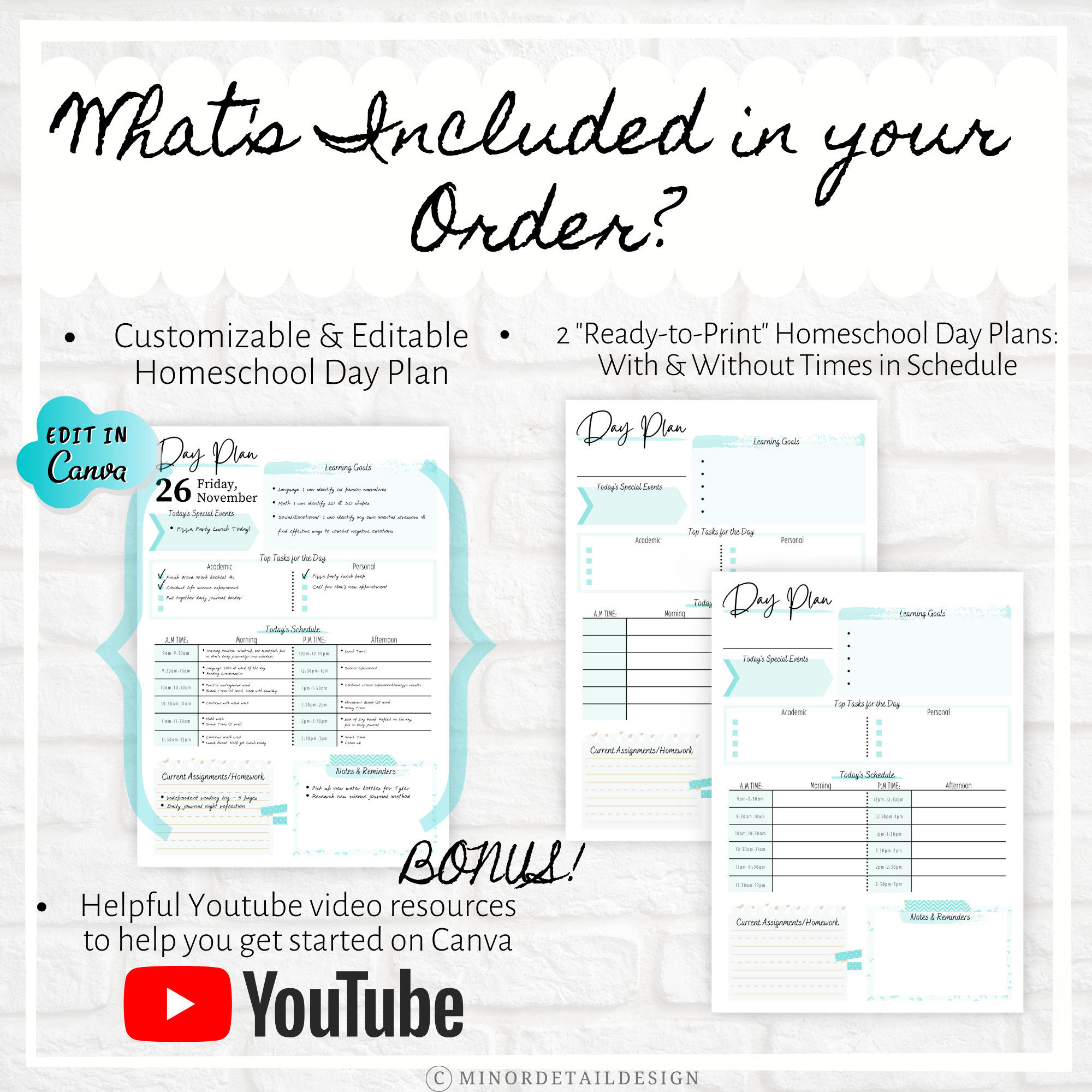 EDITABLE Day Planner, Editable Homeschool Daily Schedule, Homeschool ...