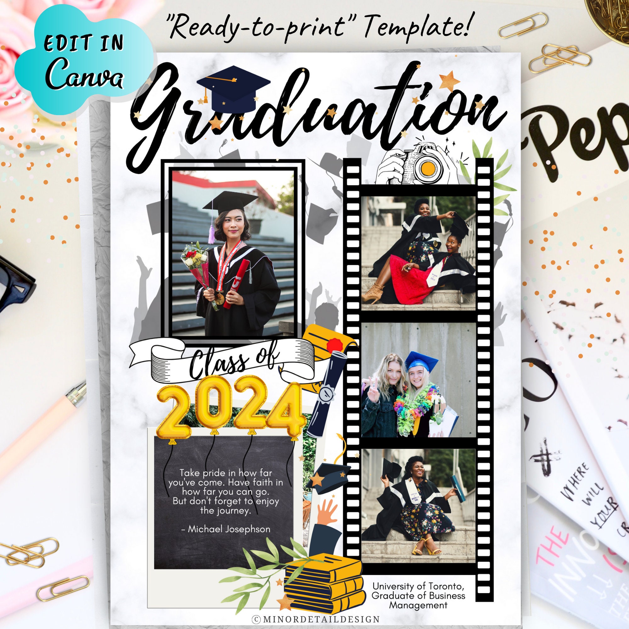 Graduation Scrapbook Page, EDITABLE Graduation Template, Premade ...