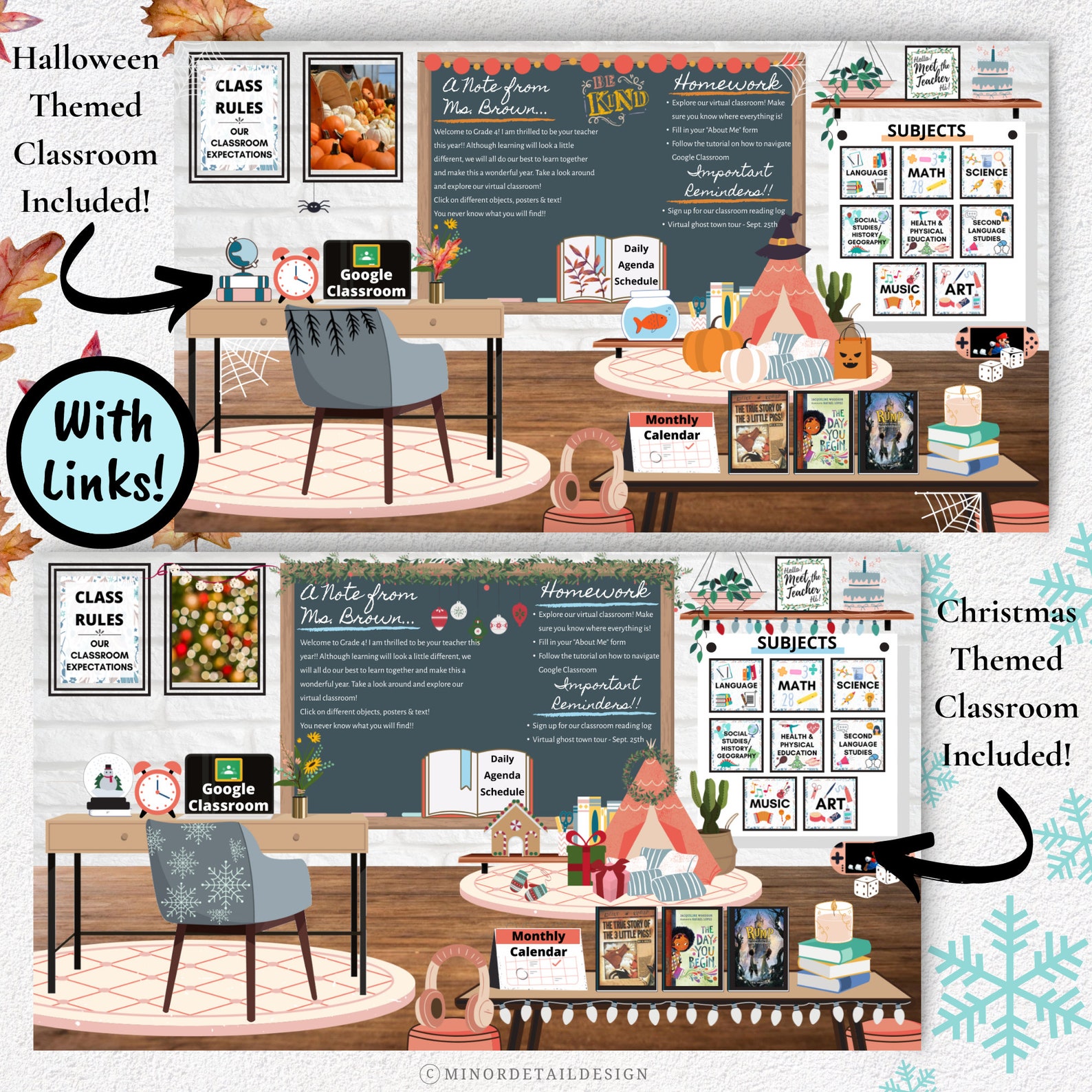Virtual Classroom Template, Digital Classroom Backdrop, Google Slides ...
