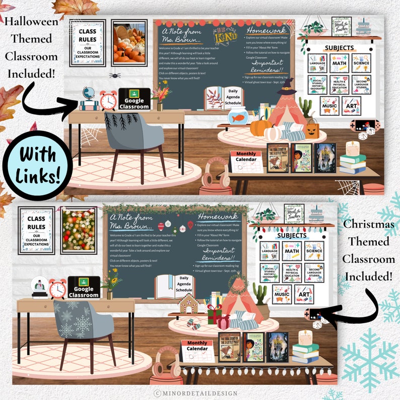 Virtual Classroom Template, Digital Classroom Backdrop, Google Slides ...
