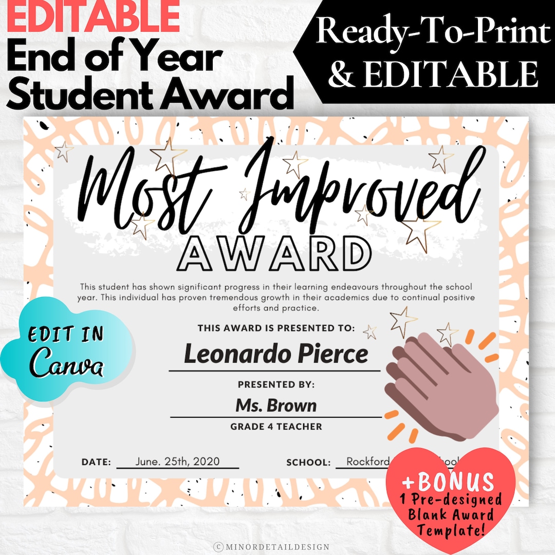 Student Awards, End of Year Award Printable, Distance Learning End of ...