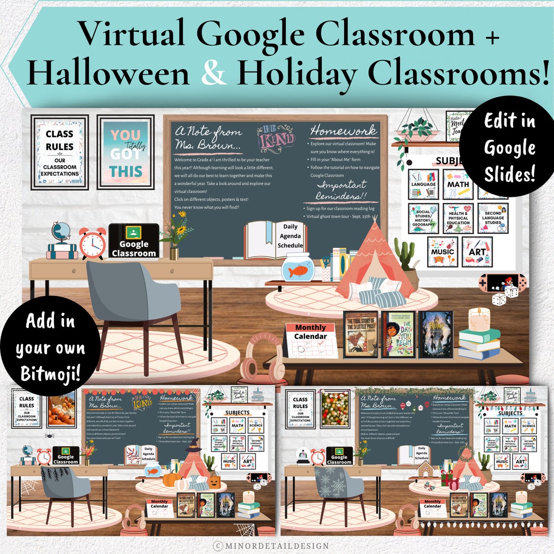 EDITABLE Virtual Classroom, Google Classroom Virtual Bitmoji, Digital ...