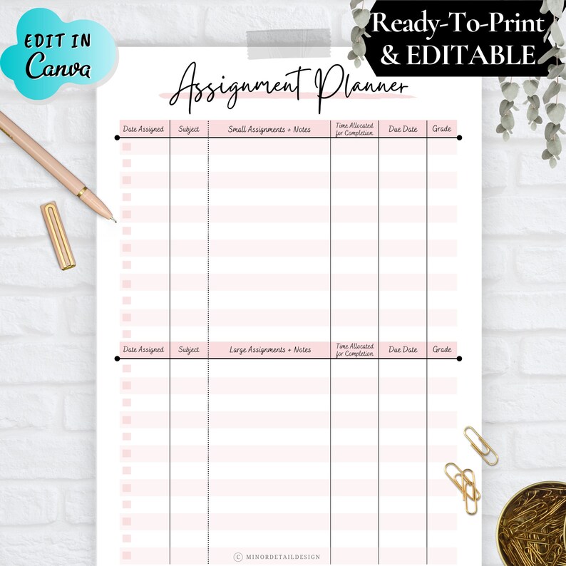 Assignment Tracker Printable Printable Assignment Planner - Etsy