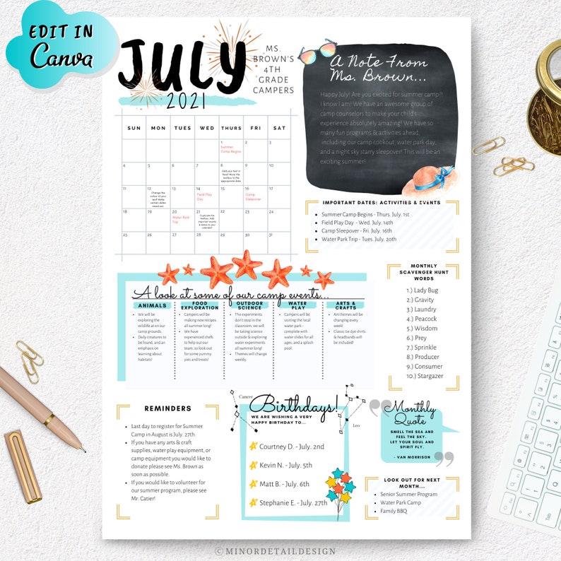 Editable School Newsletter July Newsletter 2021 Newsletter | Etsy Canada