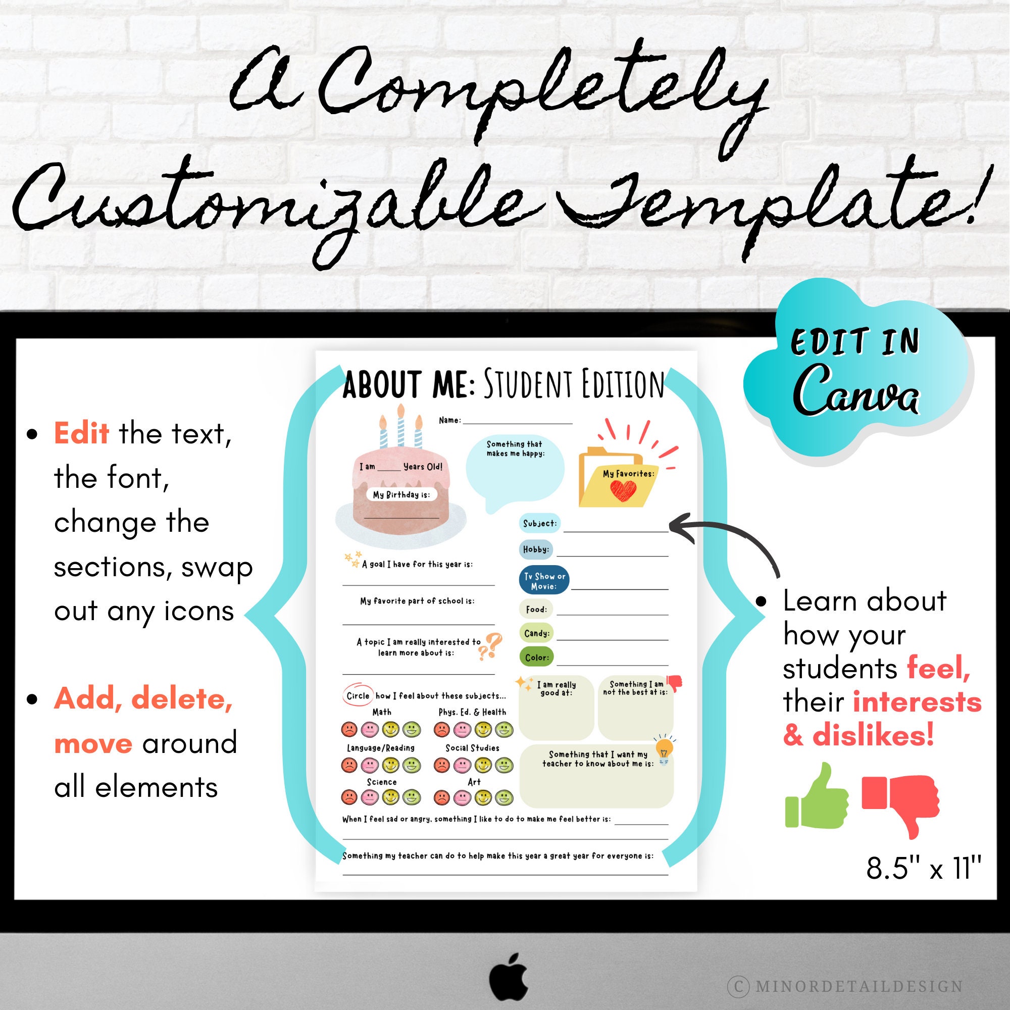 EDITABLE Student About Me, All About Me Printable Back to School, First ...