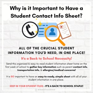 Student Information Sheet, Parent Contact Sheet, Student Information ...
