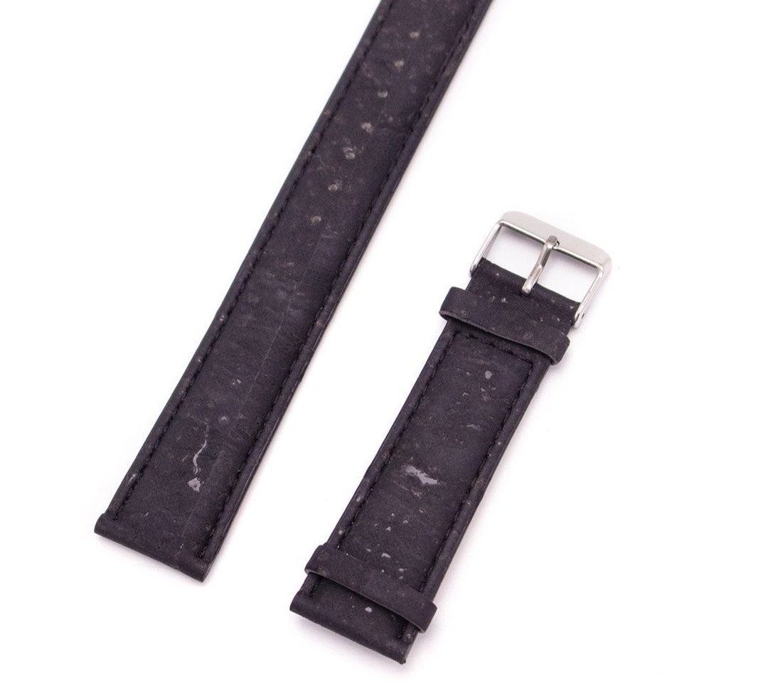 Black Cork Watch Strap W/ PU Leather Handmade Vegan High Quality E-011 ...