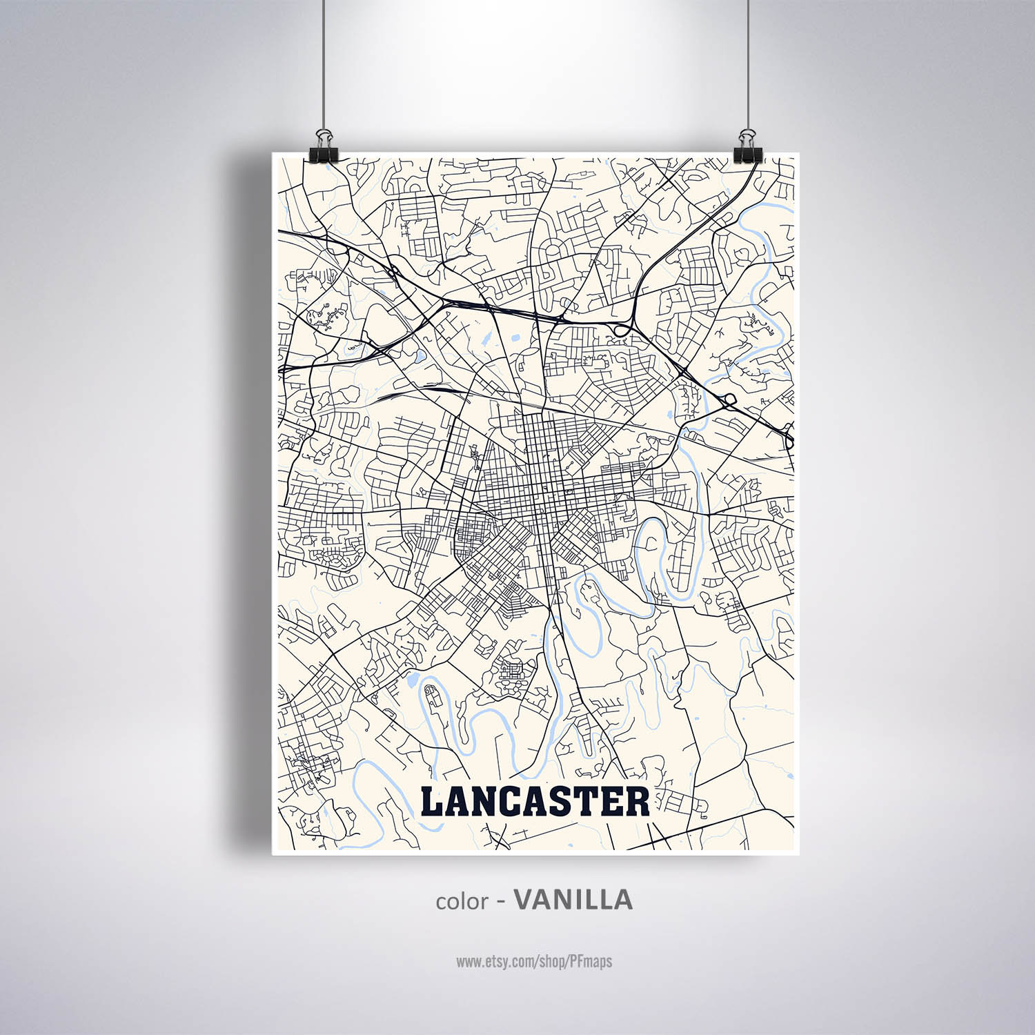 Lancaster Map Print, Lancaster City Map, Pennsylvania PA USA Map Poster ...