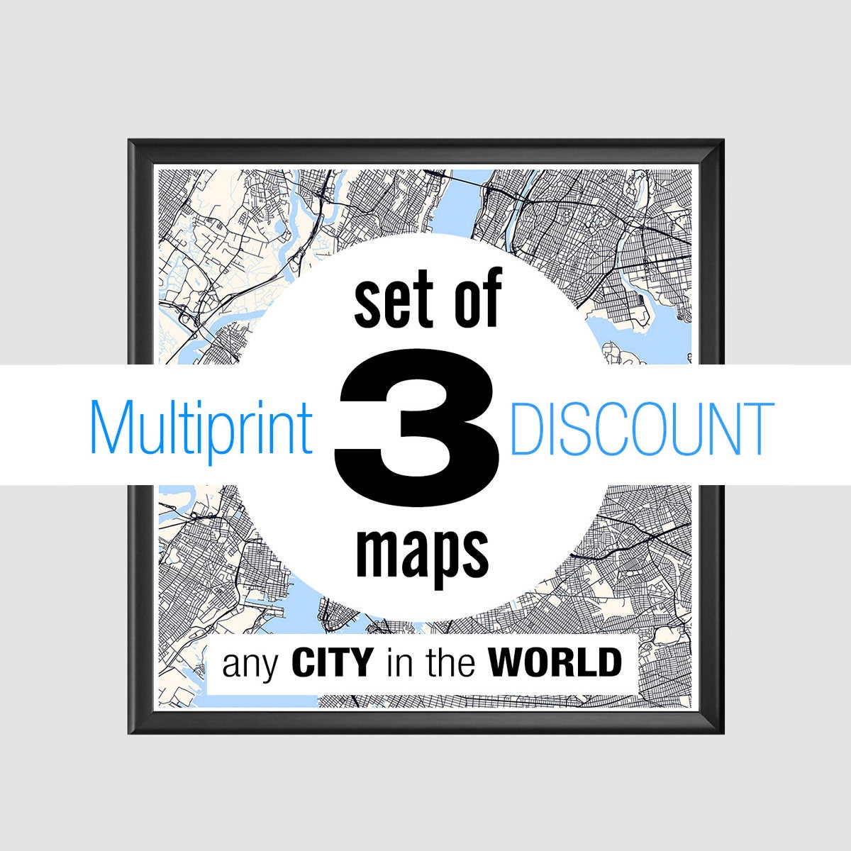 Three Custom City Maps Poster, Discount Set, Personalized Map Print ...