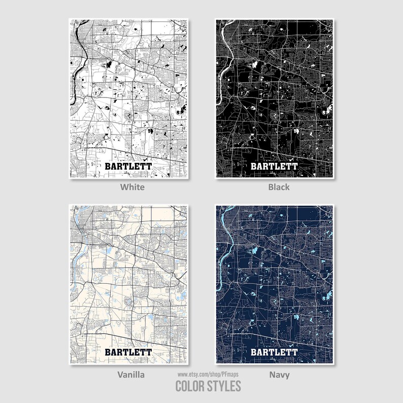Bartlett Map Print Bartlett City Map Illinois IL USA Map | Etsy