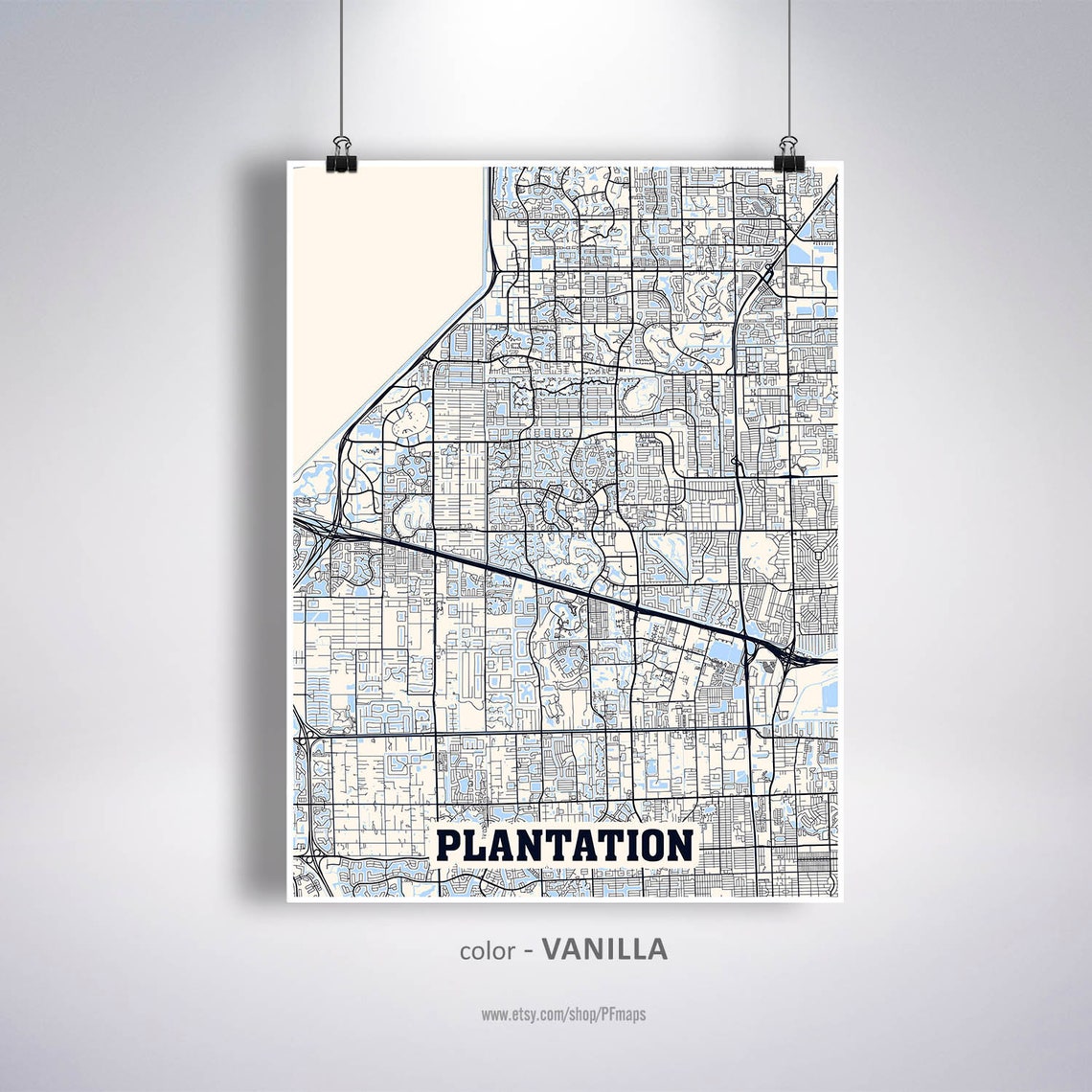 Plantation Map Print Plantation City Map Florida FL USA Map | Etsy