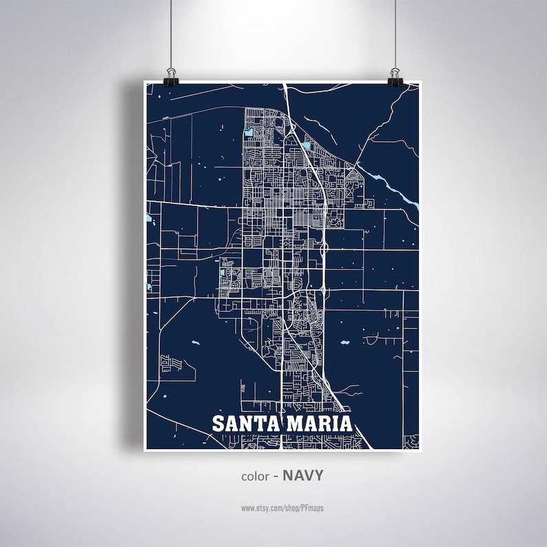 Santa Maria Map Print Santa Maria City Map California CA USA | Etsy