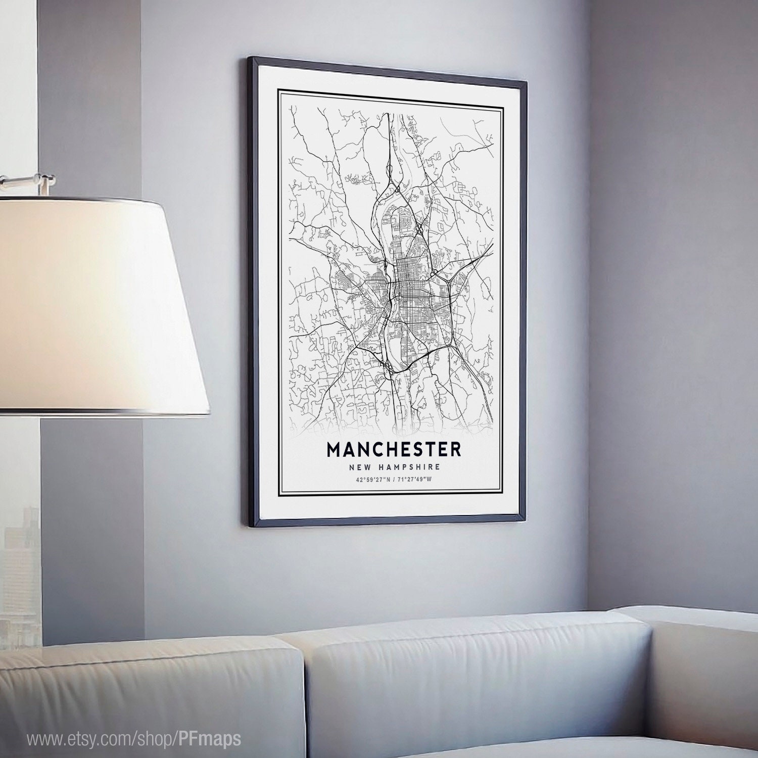 Manchester New Hampshire Map Minimalist Map Manchester NH | Etsy