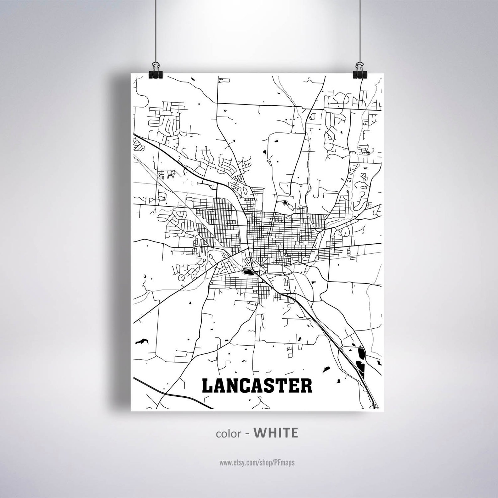 Lancaster Map Print Lancaster City Map Ohio OH USA Map | Etsy