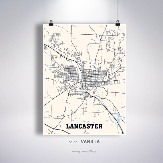 Lancaster Map Print Lancaster City Map Ohio OH USA Map | Etsy