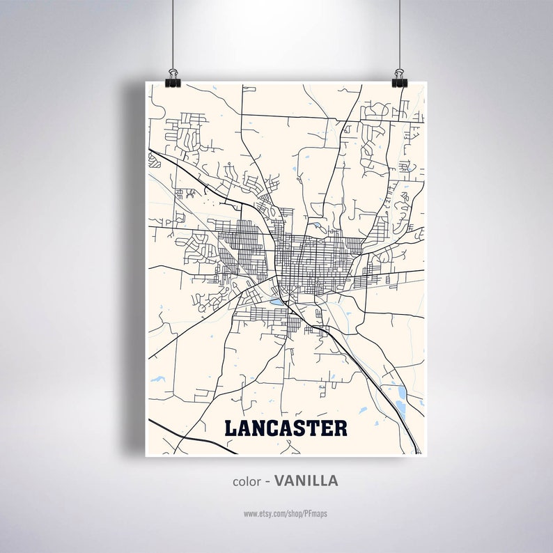 Lancaster Map Print Lancaster City Map Ohio OH USA Map | Etsy