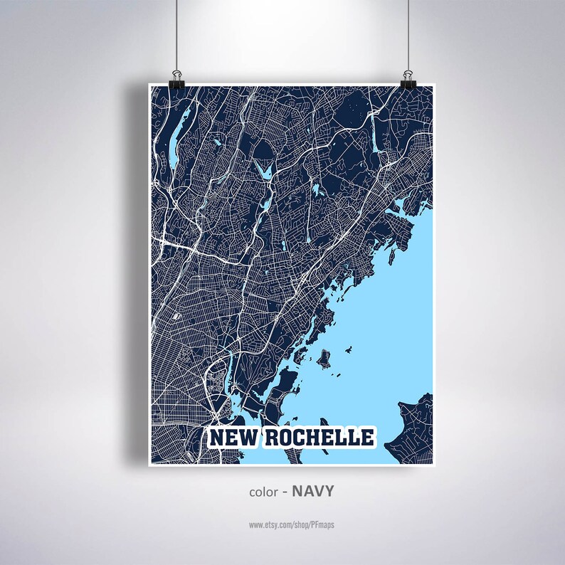 New Rochelle Map Print New Rochelle City Map New York NY USA | Etsy