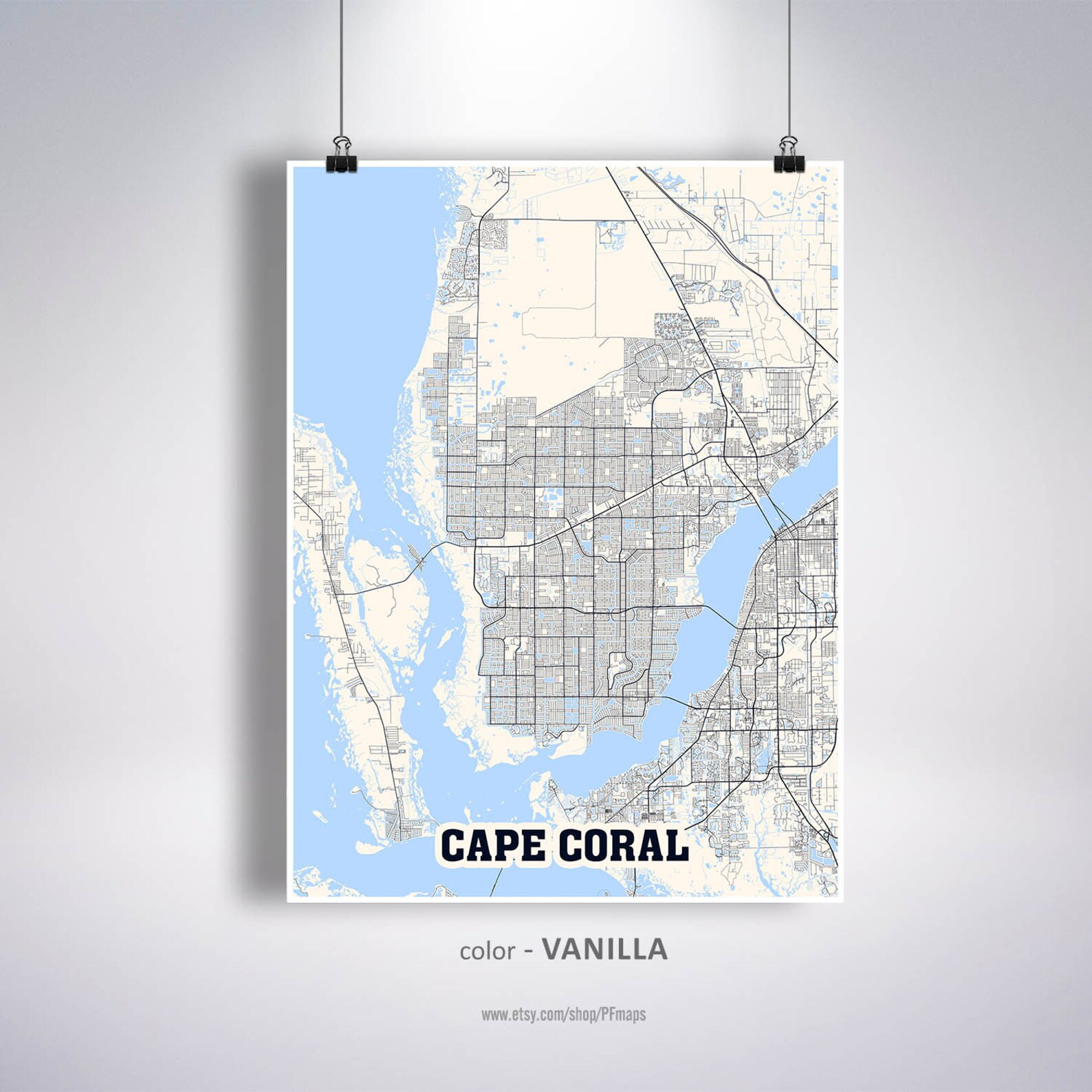 Cape Coral Map Print Cape Coral City Map Florida Fl Usa Map Etsy