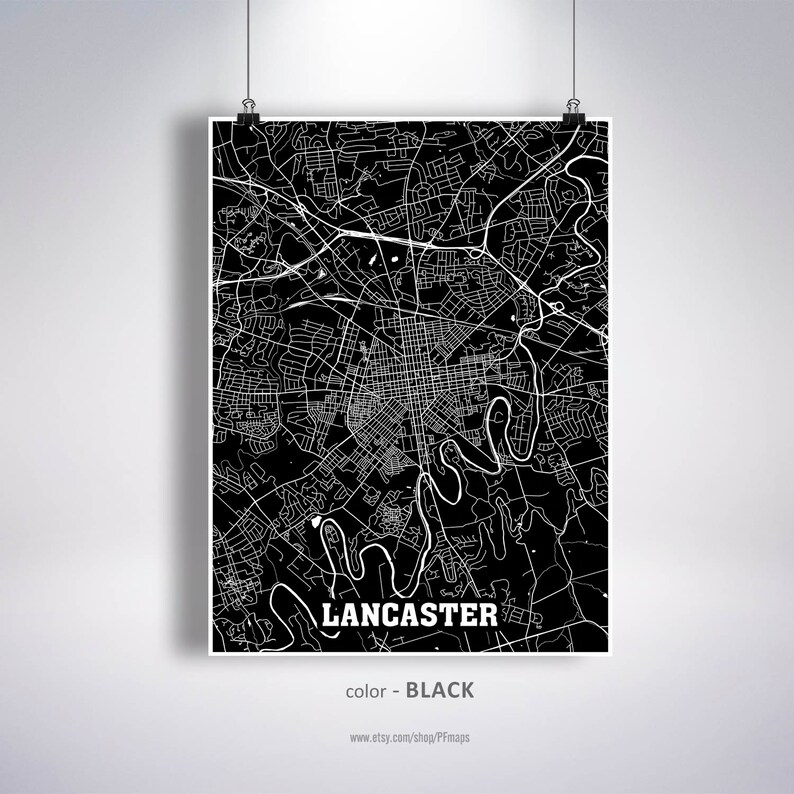 Lancaster Map Print Lancaster City Map Pennsylvania PA USA - Etsy