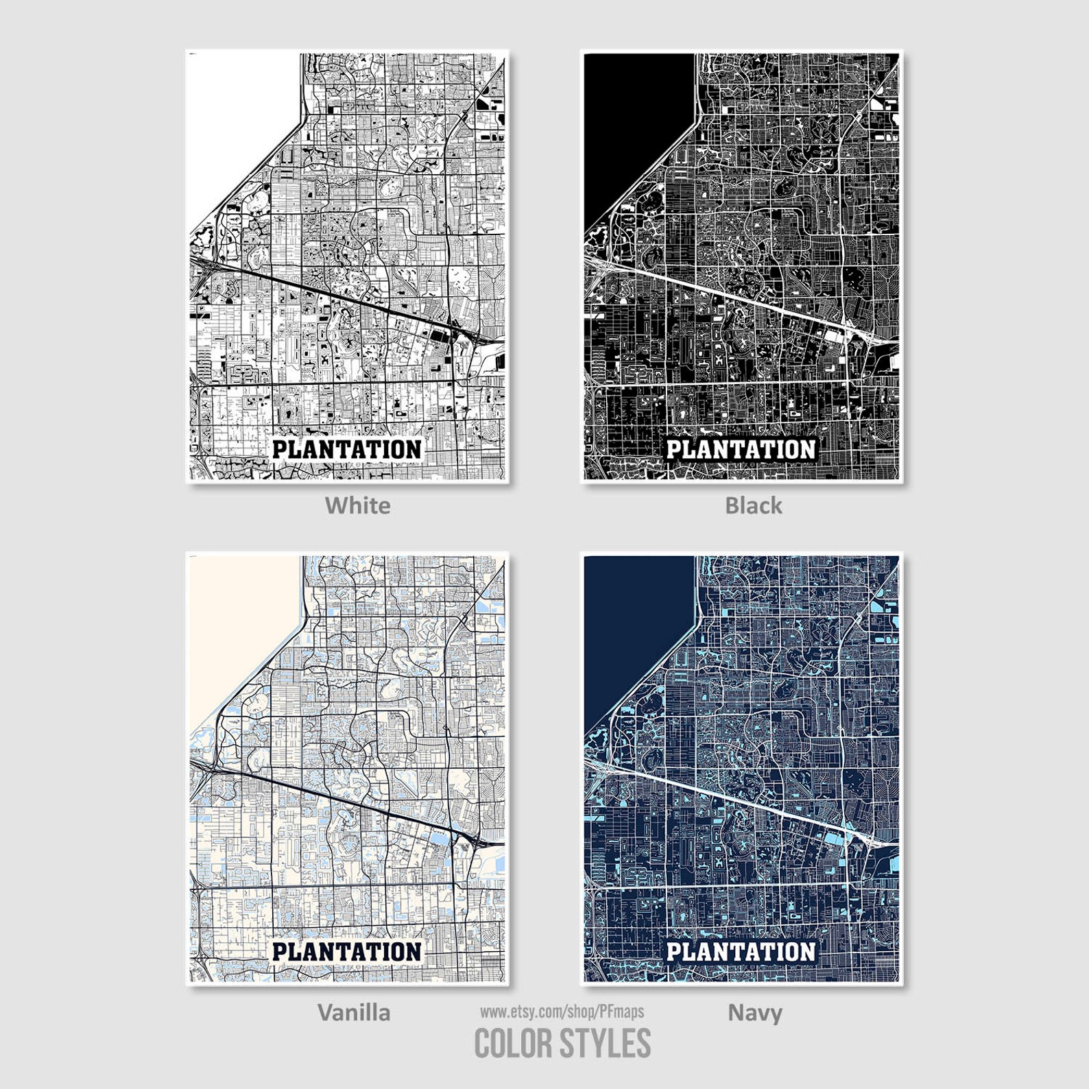 Plantation Map Print Plantation City Map Florida FL USA Map | Etsy