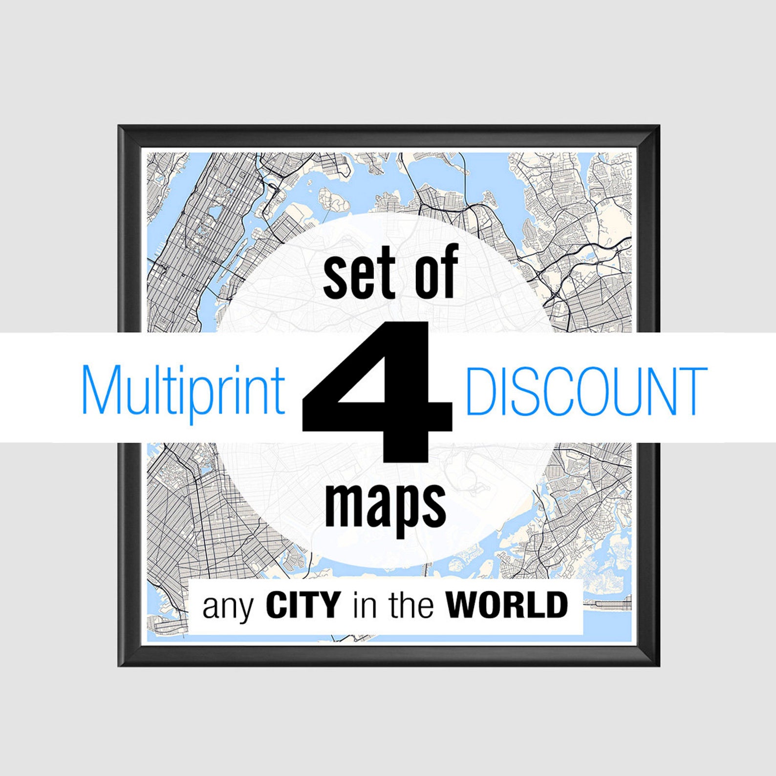 Four Custom City Maps Poster, Discount Set, Personalized Map Print Gift ...