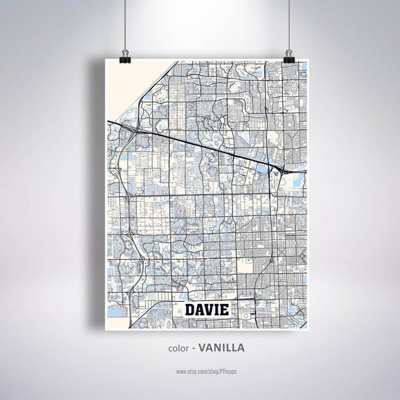 Prints Davie poster Custom map prints Davie city map Davie art Davie ...