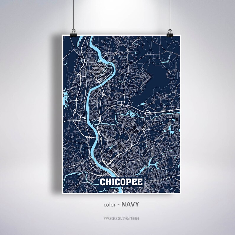 Chicopee Map Print Chicopee City Map Massachusetts MA USA | Etsy