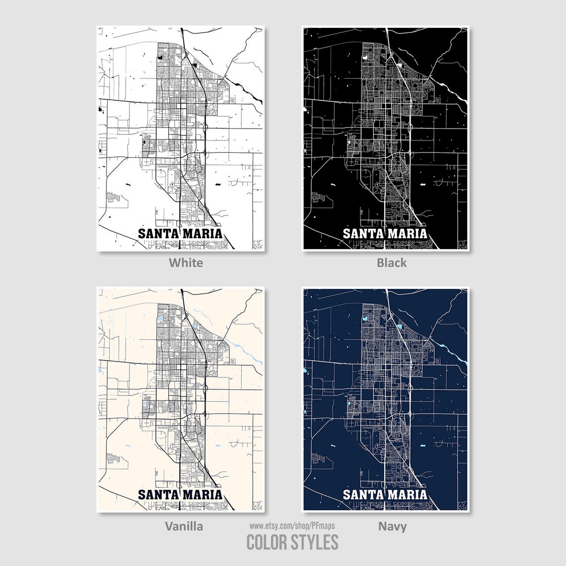 Santa Maria Map Print Santa Maria City Map California CA USA | Etsy