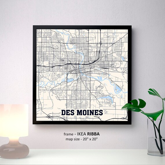Des Moines Iowa Map Print Des Moines Square Map Poster Des | Etsy