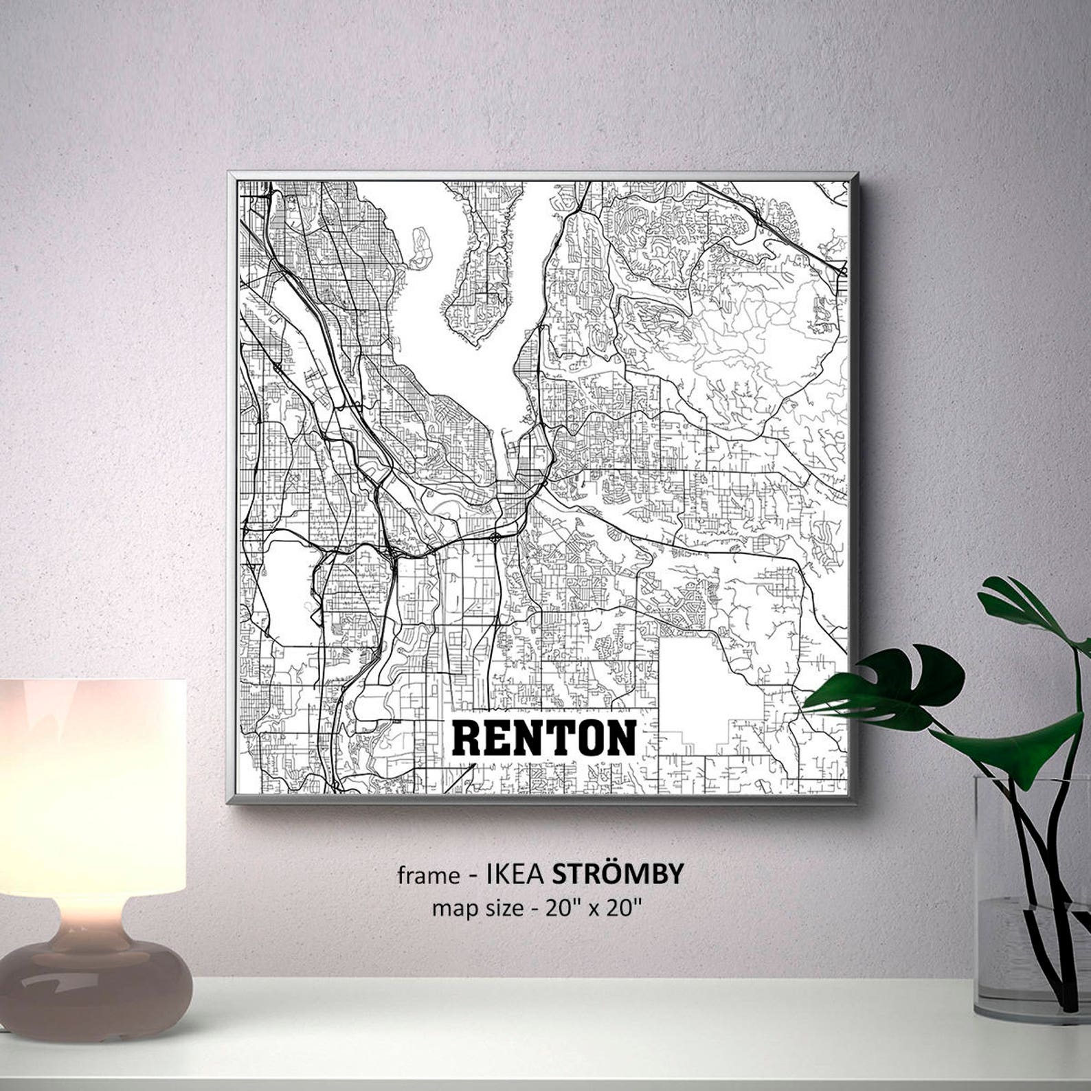 Renton Washington Map Print Renton Square Map Poster Renton | Etsy