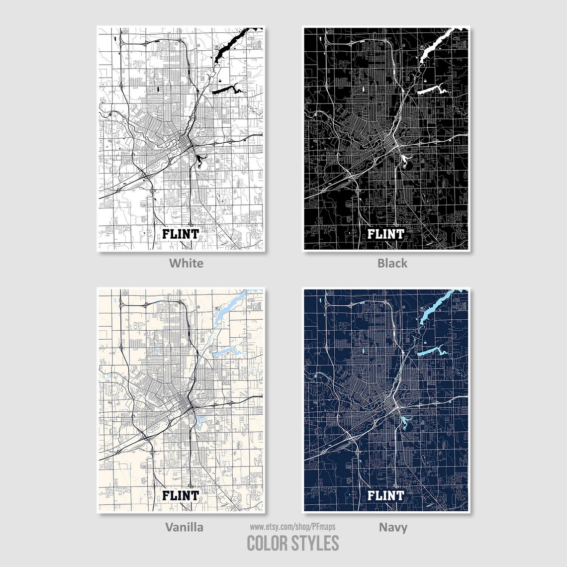 Flint Map Print Flint City Map Michigan MI USA Map Poster | Etsy