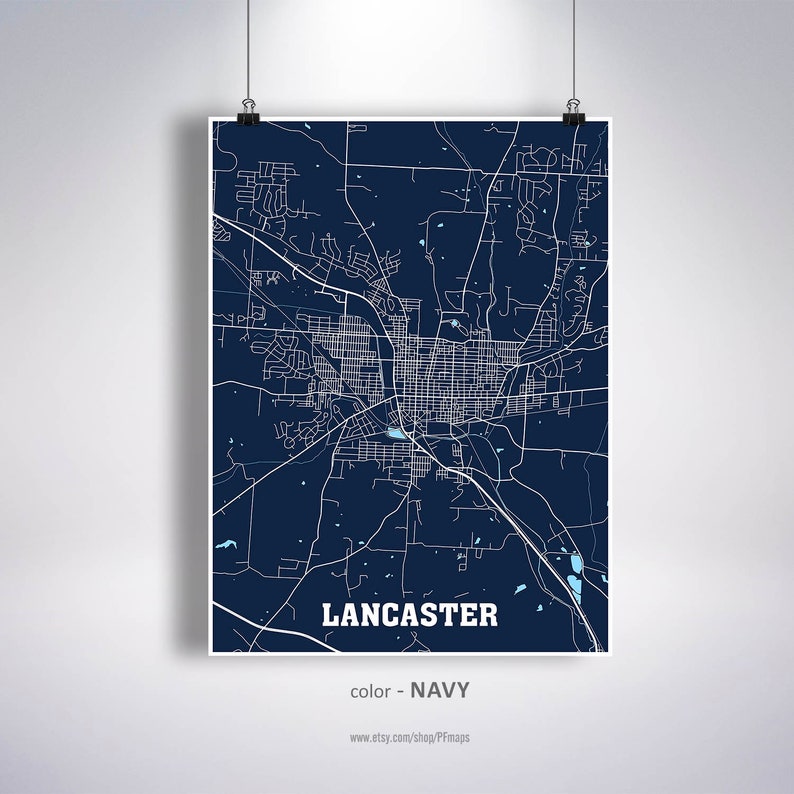 Lancaster Map Print Lancaster City Map Ohio OH USA Map | Etsy