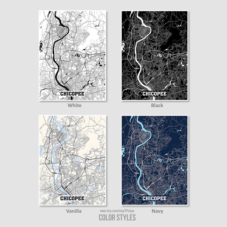 Chicopee Map Print Chicopee City Map Massachusetts MA USA | Etsy