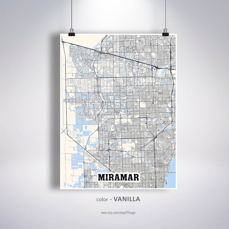 Miramar Map Print Miramar City Map Florida FL USA Map | Etsy
