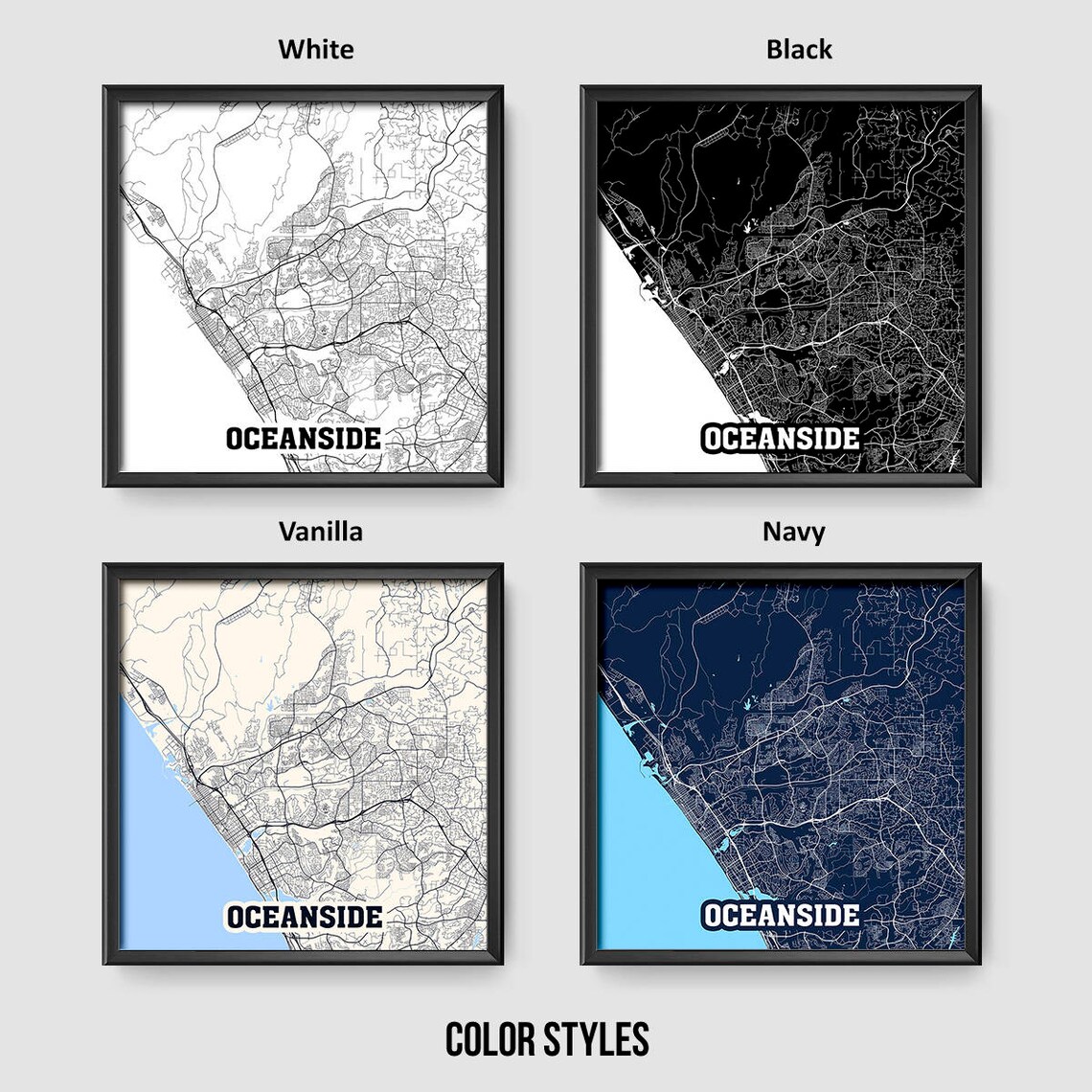 Oceanside California Map Print Oceanside Square Map Poster | Etsy