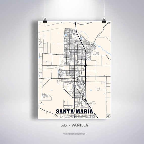 Santa Maria Map Print Santa Maria City Map California CA USA | Etsy