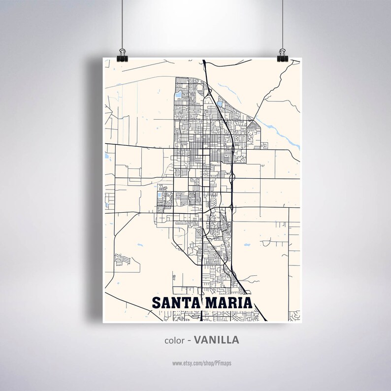 Santa Maria Map Print Santa Maria City Map California CA USA | Etsy