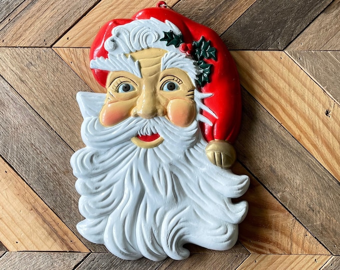Vintage Santa Door Decoration, Vintage Santa, Heavy Plastic Vintage ...