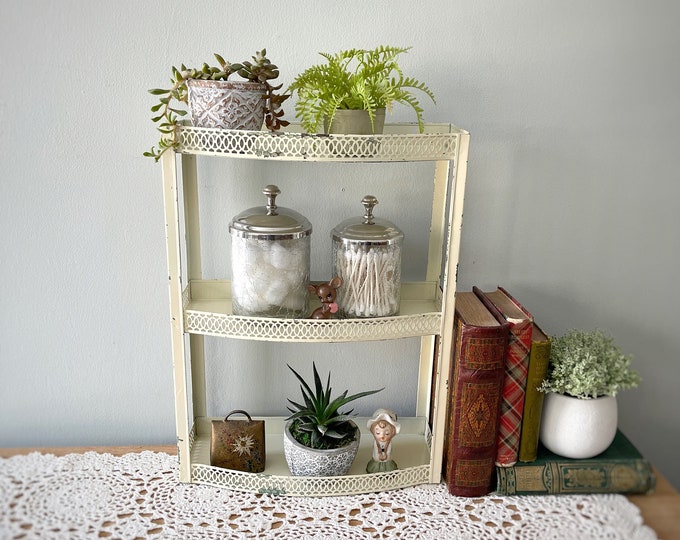 Vintage White Shelf, Vintage Metal Shelf, White Metal Shelf, Vintage ...