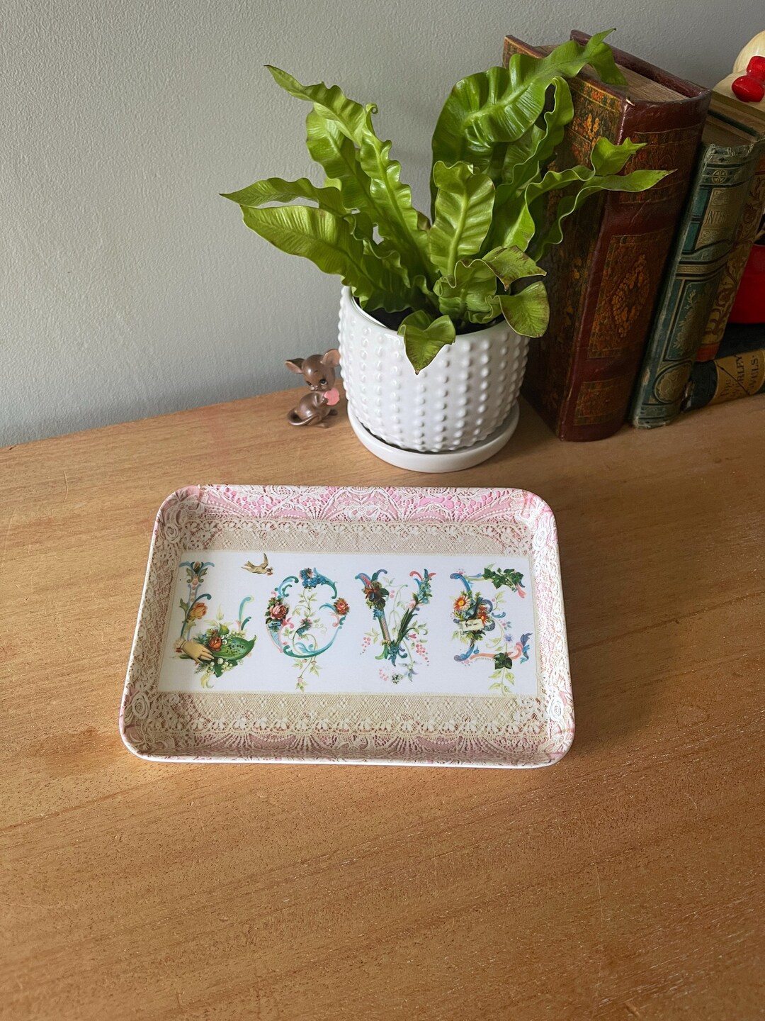 Vintage Snack Tray Set, Vintage Love Trays, Melamine Trays, Valentines ...