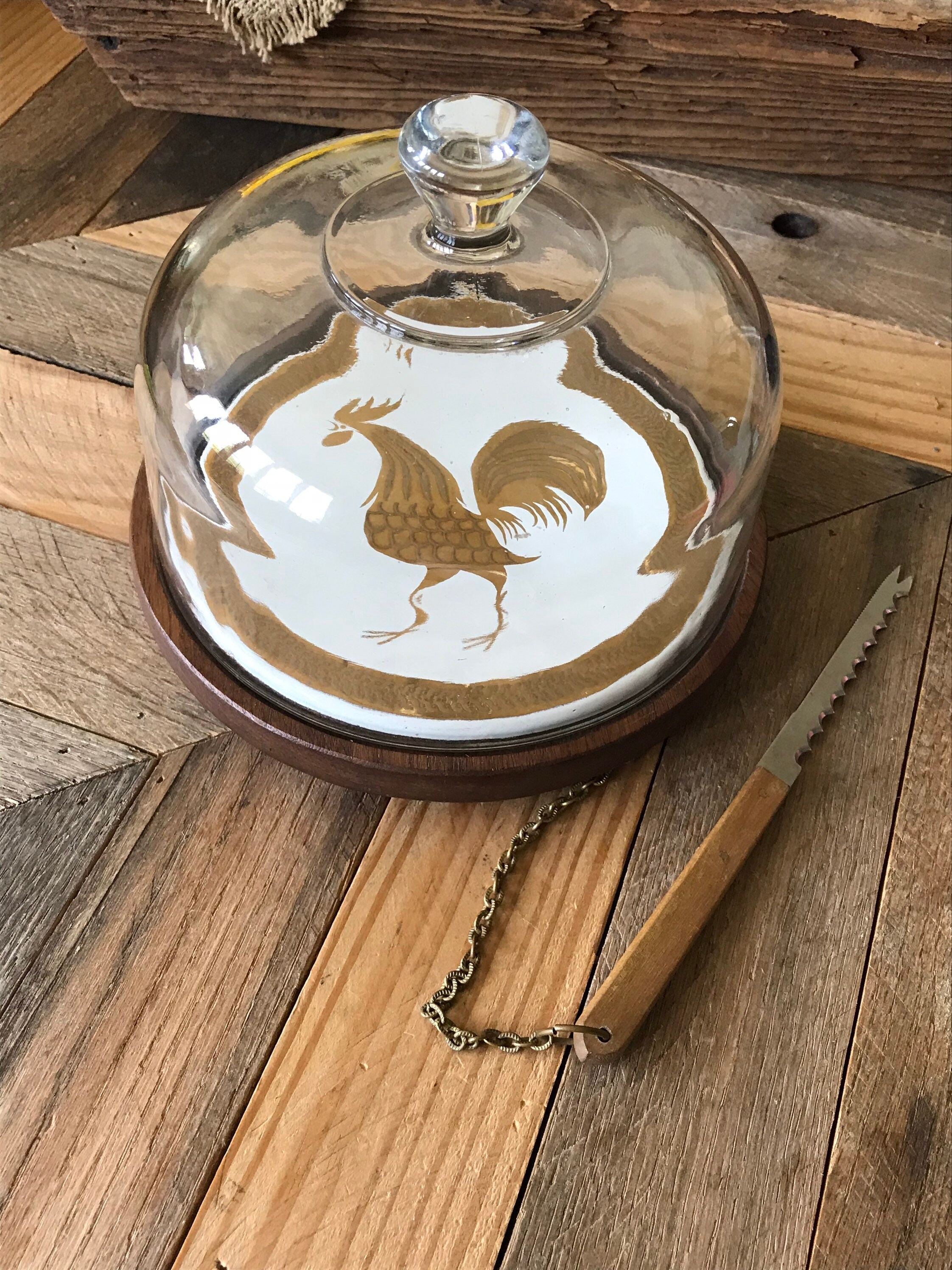 Vintage Rooster Cheese Plate With Glass Dome Lid Vintage | Etsy