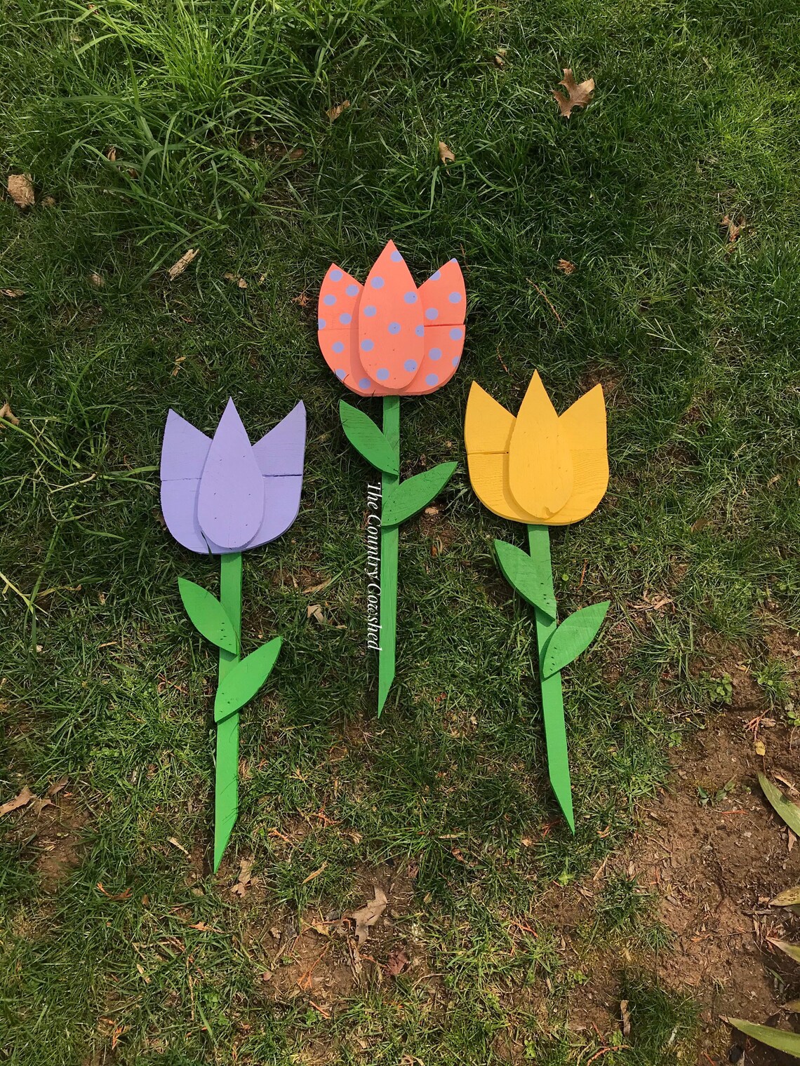 Tulip Yard Stakes, Spring Yard Stakes, Wood Stakes, Spring Outdoor ...