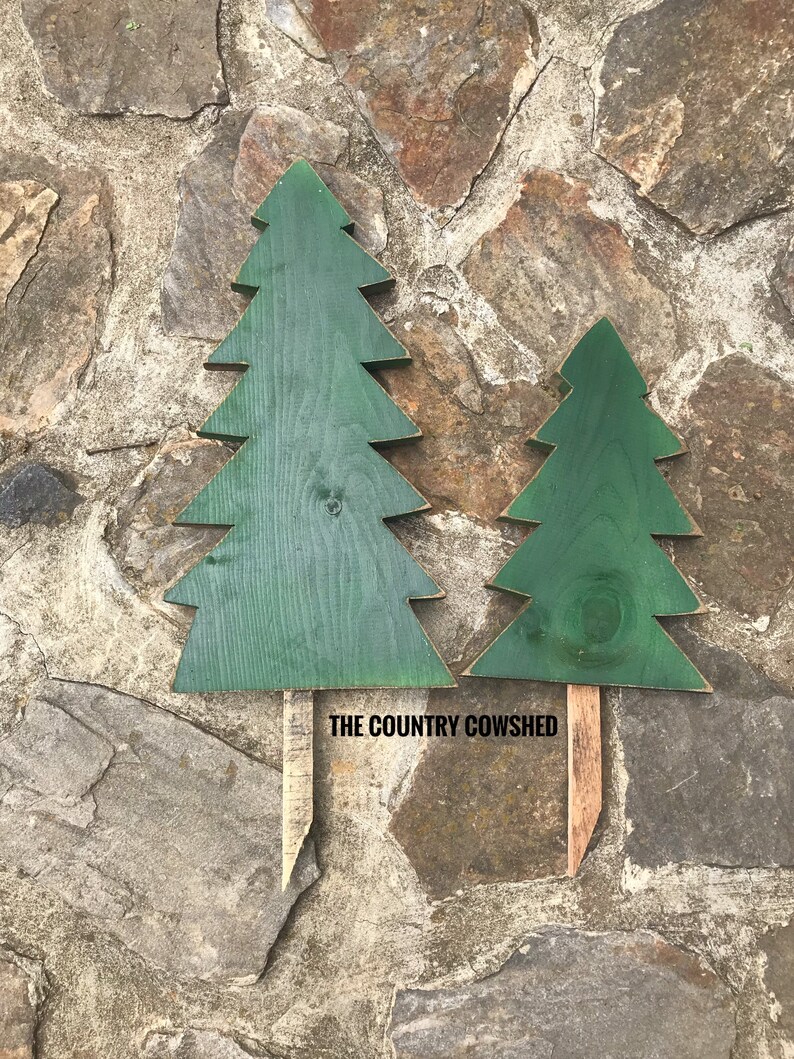 Set of 6 Reclaimed Wooden Christmas Tree Yard Stakes | Etsy
