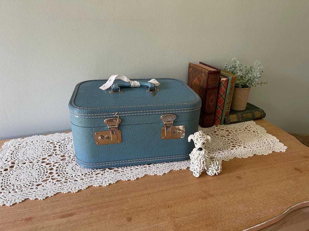 Vintage Blue Train Case, Blue Travel Case, Retro Vanity Case, Bohemian ...