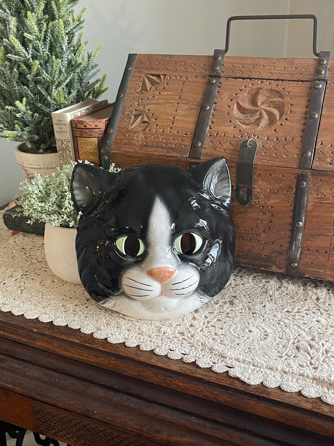 Vintage Porcelain Cat Mask, Vintage Cat Mask, Nursery Decor, Vintage ...